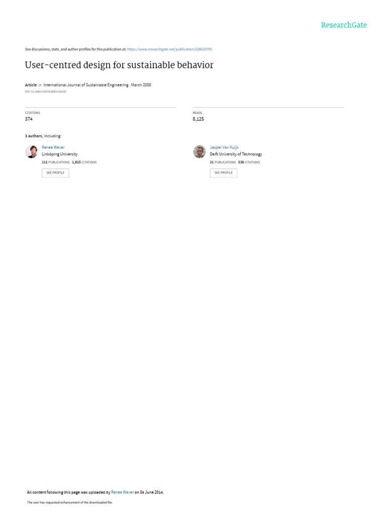 User-Centred Design For Sustainable Behavior | PDF | Usability | Sustainability