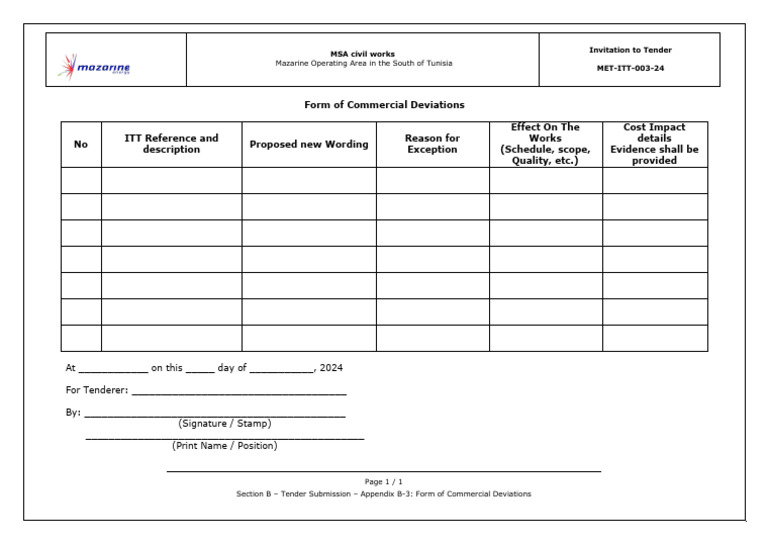 9.0 - Section B- Tender Submission-Appendix B-3- Form of Commercial ...