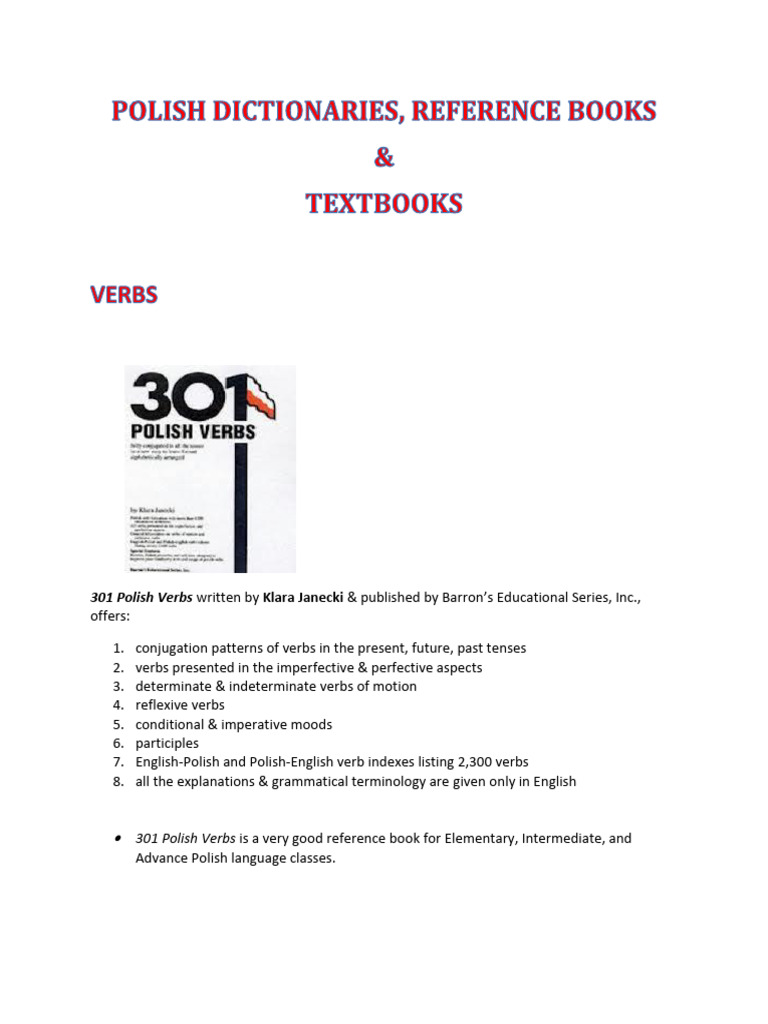 Polish Dictionaries, Reference Books & Textbooks | PDF | Verb ...