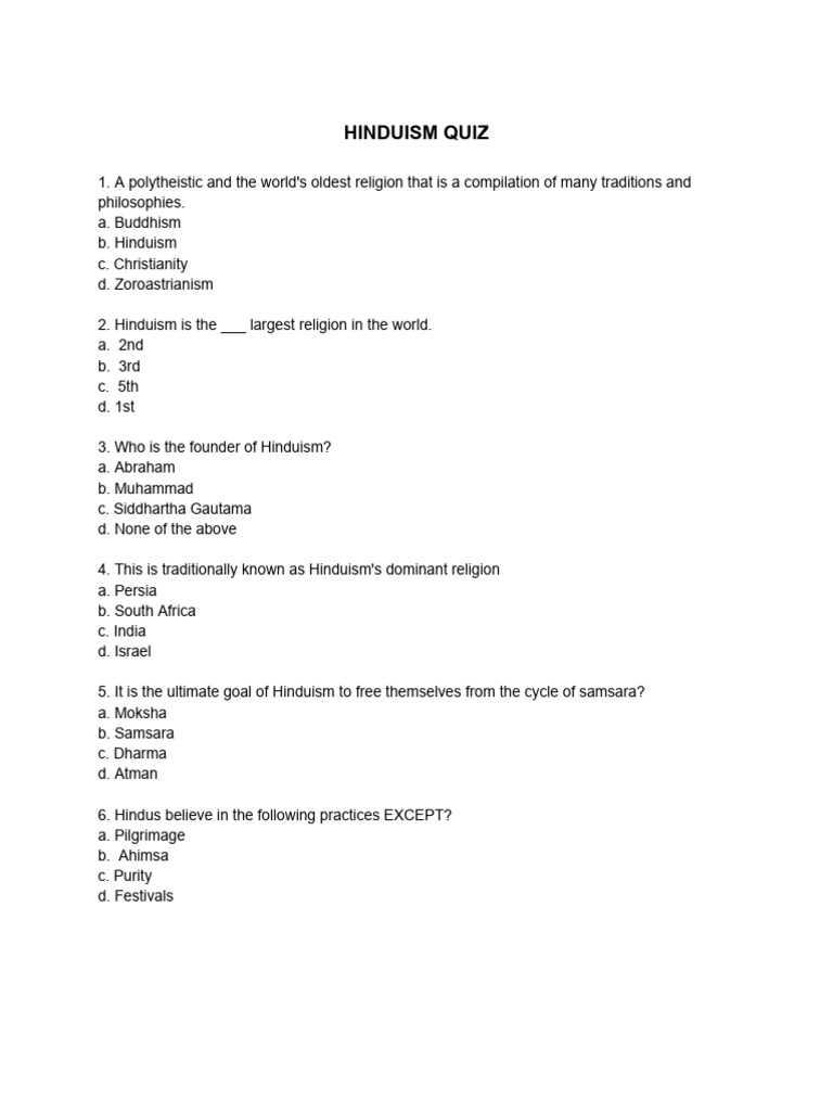 Hinduism Quiz | PDF