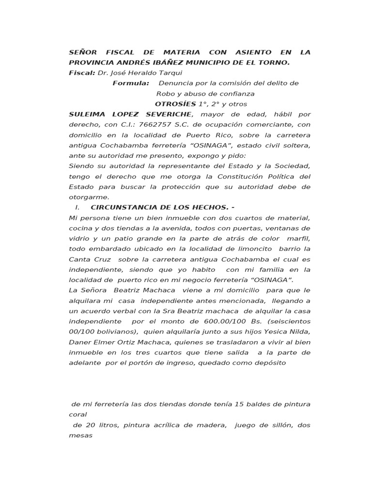 Denuncia por Robo y Abuso de Confianza | PDF | Robo | Mandato