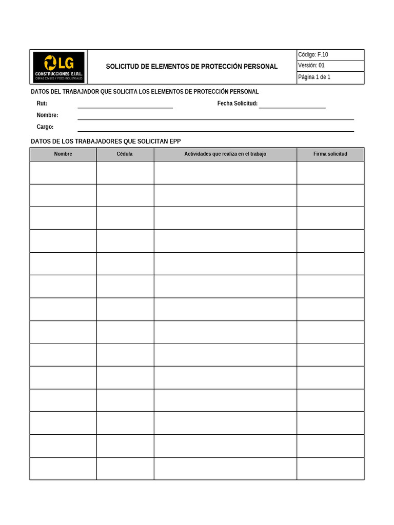 F.10 Solicitud de EPP | PDF