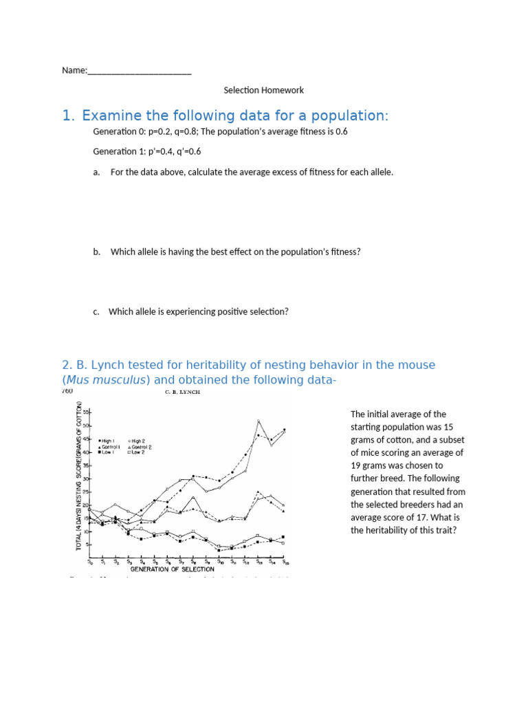 Selection Homework (5) | PDF | Fitness (Biology) | Natural Selection