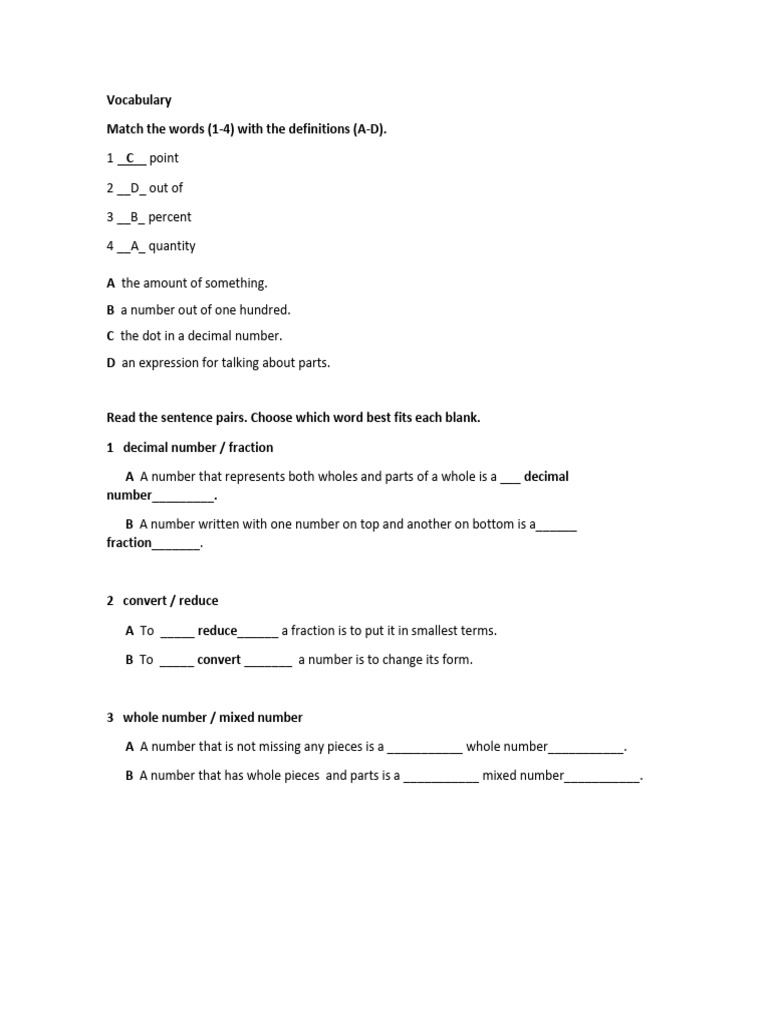 Vocabulary Matching and Definitions Guide | PDF