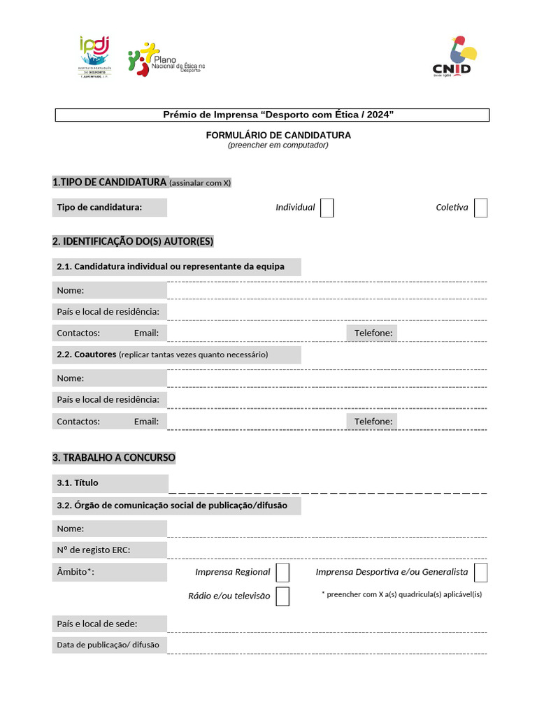 FORMULÁRIO Candidatura | PDF