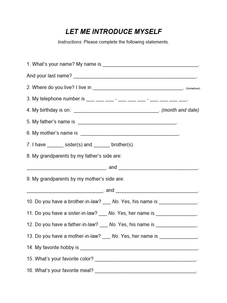 Let Me Introduce Myself | PDF