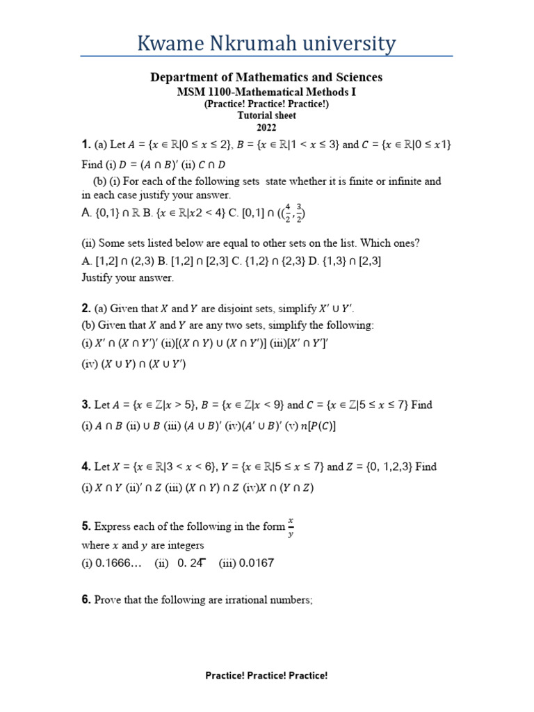 Math Methods I Tutorial Sheet | PDF