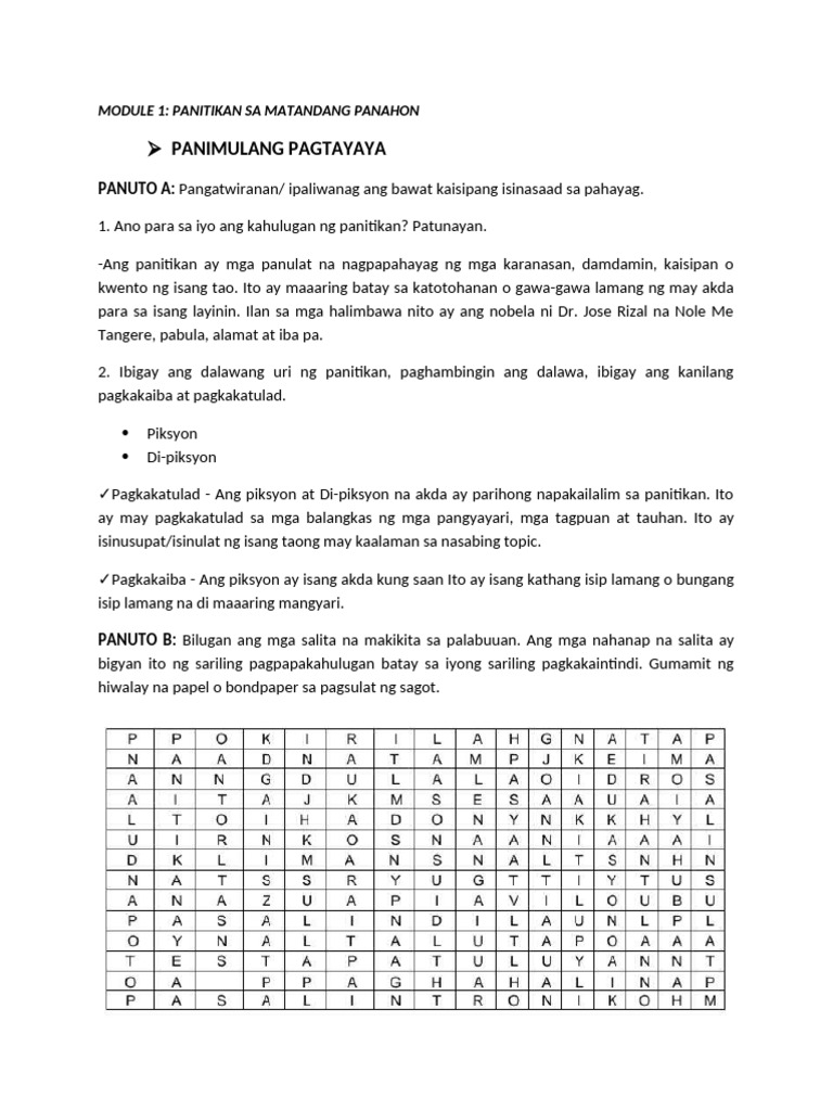 MODULE 1-Panitikan (Sagot) | PDF