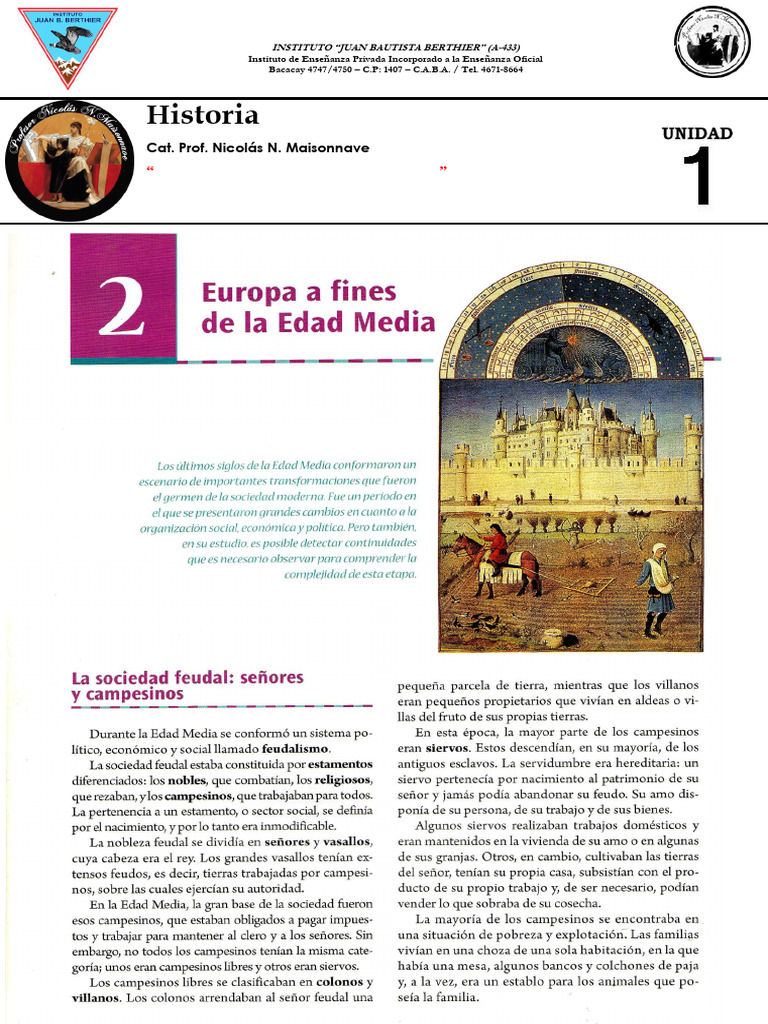 JBB 2do Historia NNM - Sociedad en La Edad Media - Parte I Color | PDF