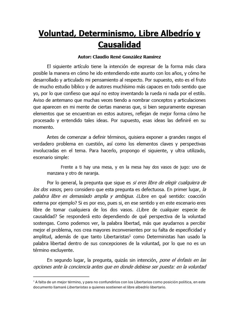 Claudio González - Voluntad, Causalidad, Determinismo y Libertad | PDF | Causalidad | Libre albedrío