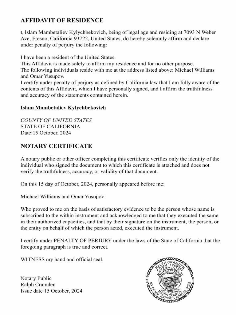 Affidavit of Residence | PDF