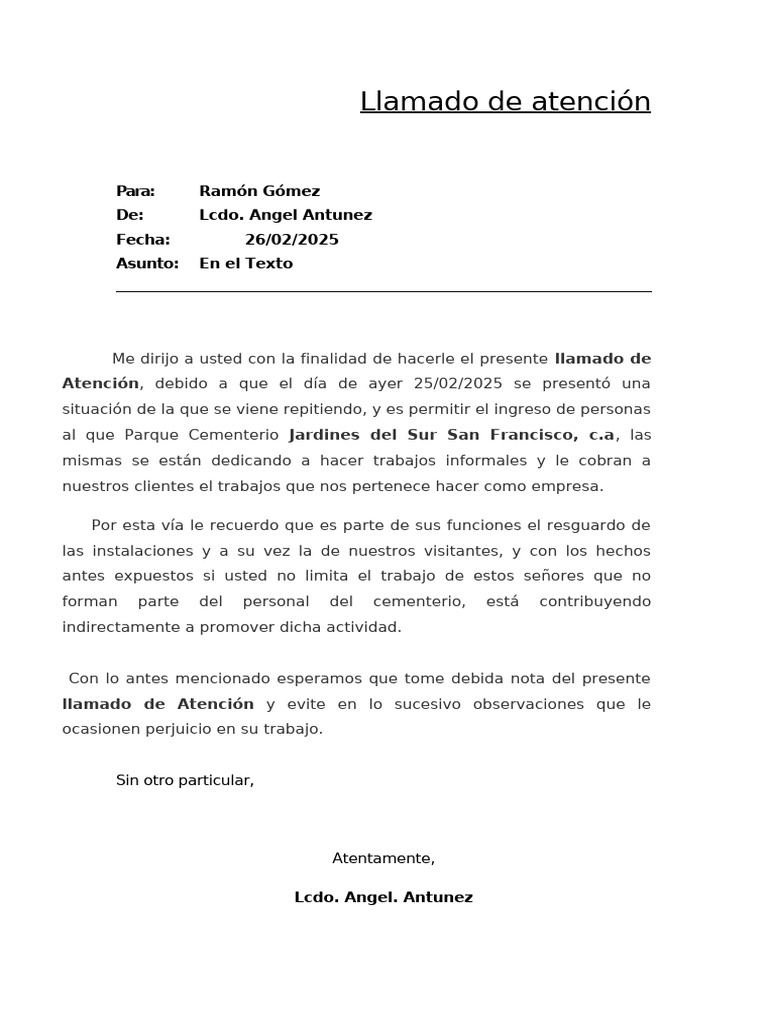 Llamados de Atención y Amonestaciones Laborales | PDF