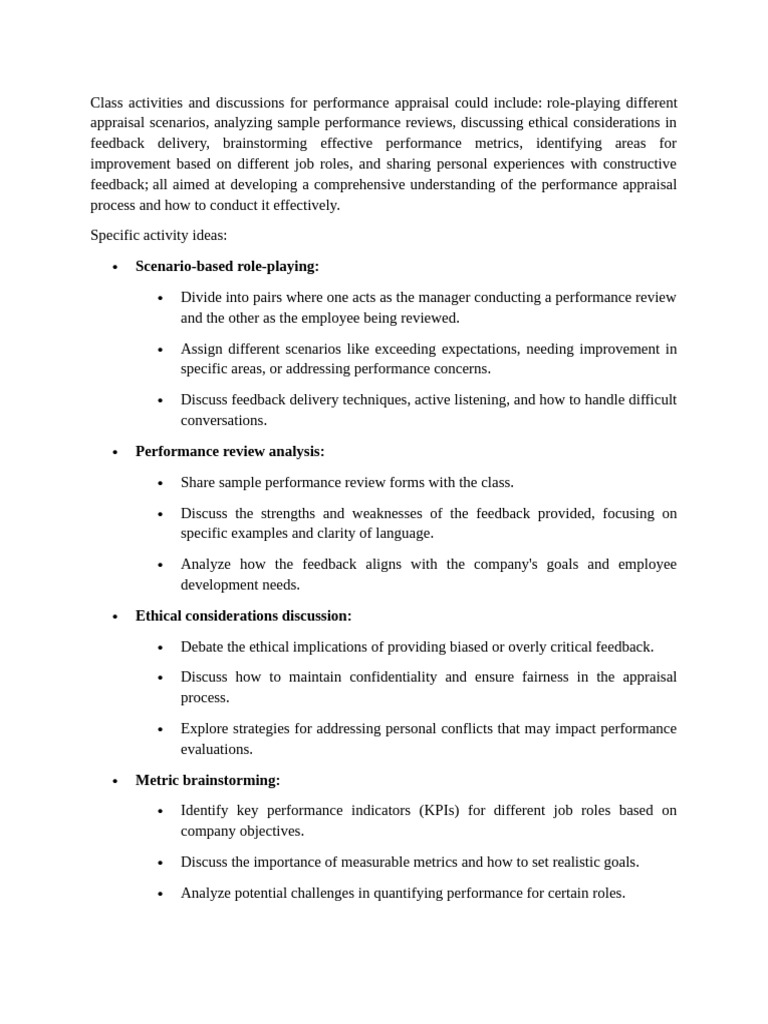 Performance Appraisal Class Activities | PDF | Performance Appraisal ...