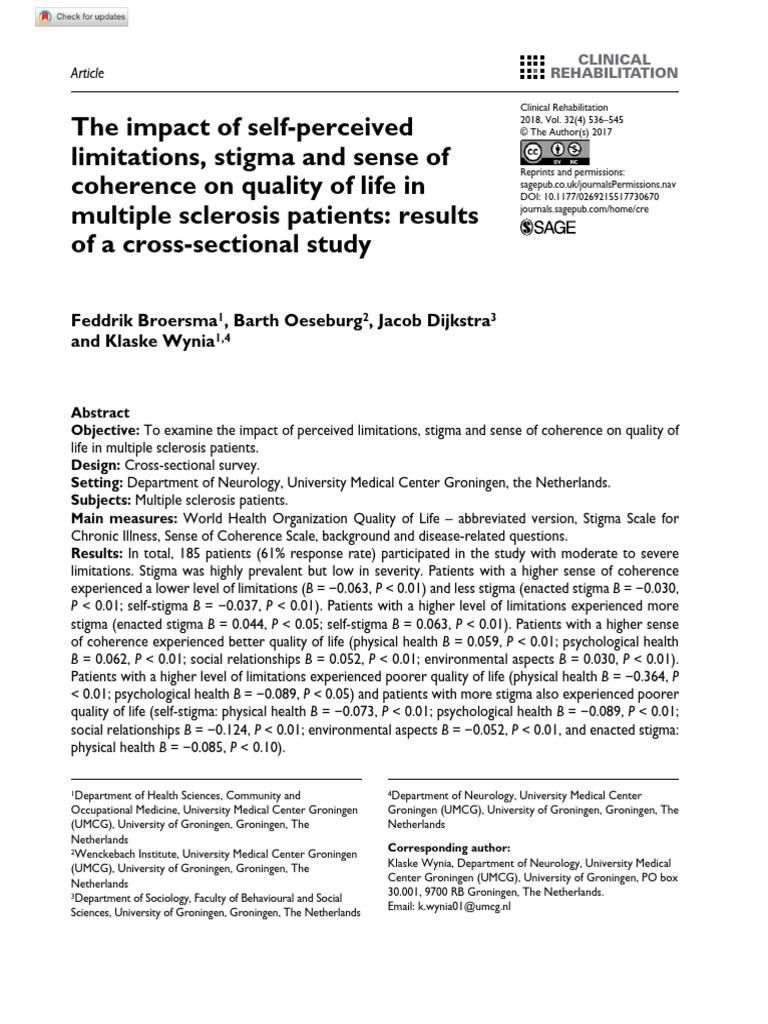 Broersma Et Al 2017 the Impact of Self Perceived Limitations Stigma and ... Broersma Et Al 2017 the Impact of Self Perceived Limitations Stigma and ...