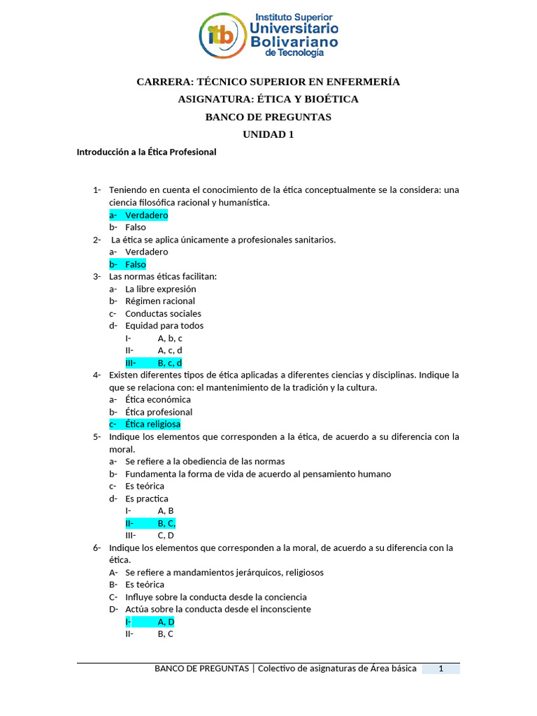 Preguntas sobre Ética en Enfermería | PDF | Bioética | Enfermería