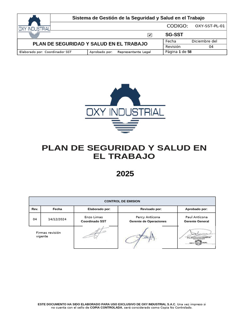 YNG-SST-PL-01 Plan Anual de SST - YNG 2025 REV04 C.D (1) | PDF | Seguridad y salud ocupacional ...