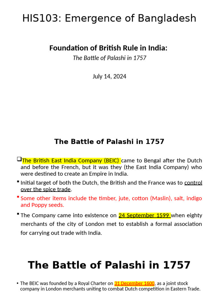 L-1 2C+HIS103 2C+Foundation+of+British+Rule+in+India | PDF | East India ...