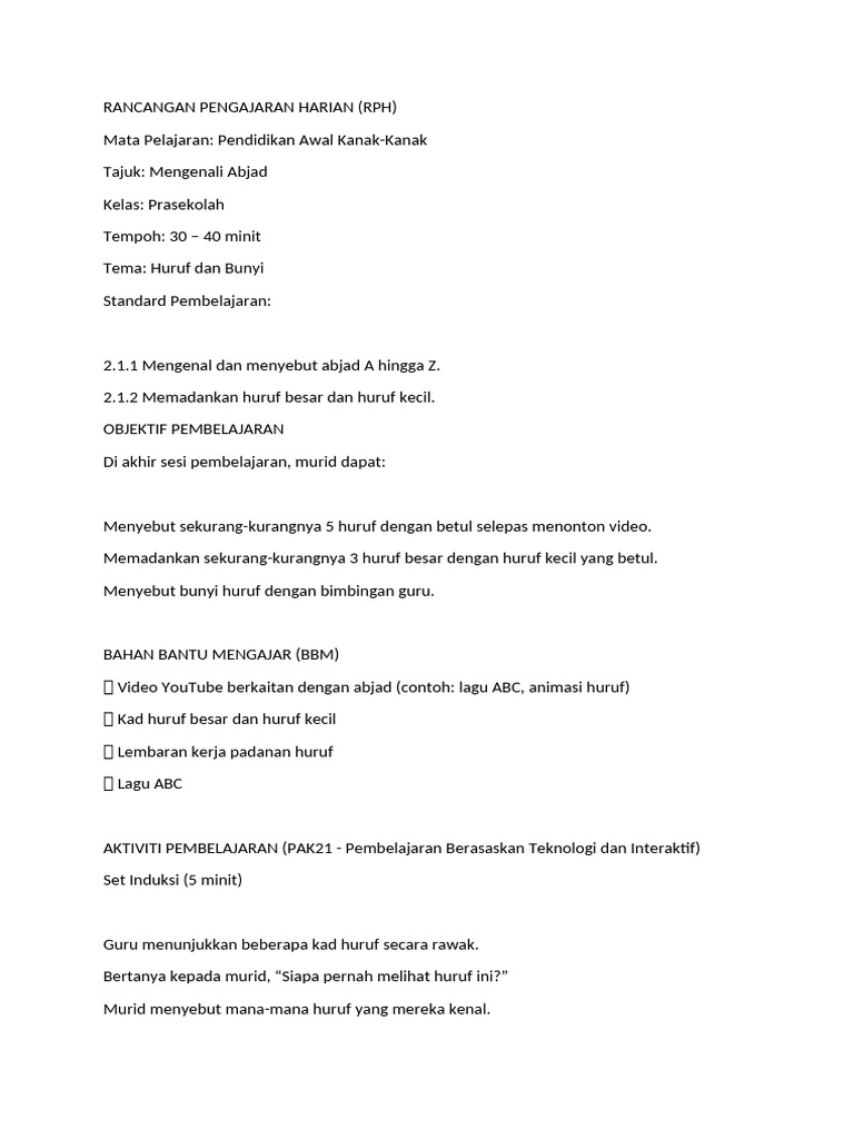 RPH 19.2.2025 Pengenalan Abjad | PDF