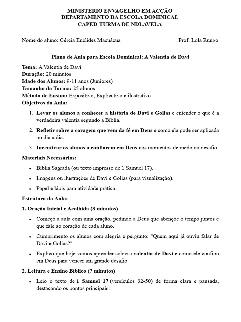 Aula sobre a Valentia de Davi | PDF | Davi | Deus