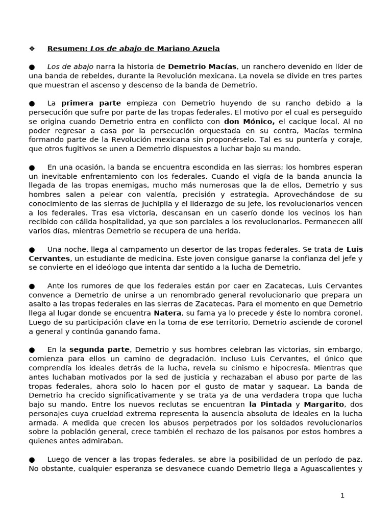 Resumen - Los de Abajo de Mariano Azuela | PDF