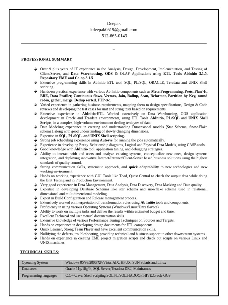 Deepak Resume_updated | PDF | Databases | Data Warehouse