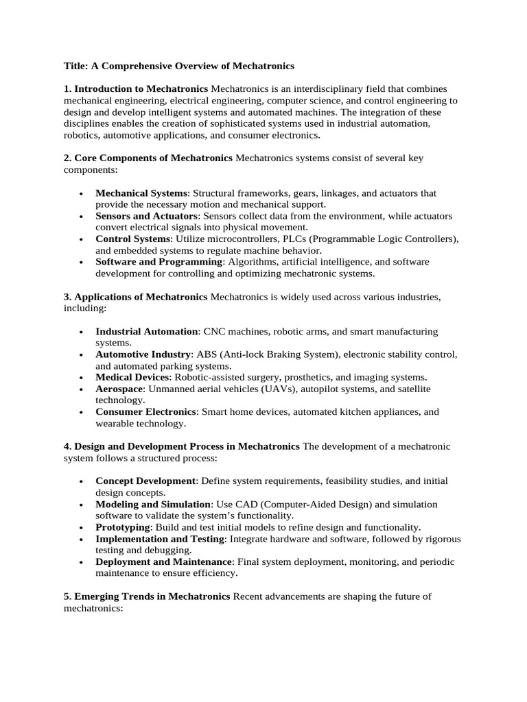 Introduction To Mechatronics | PDF | Mechatronics | Automation