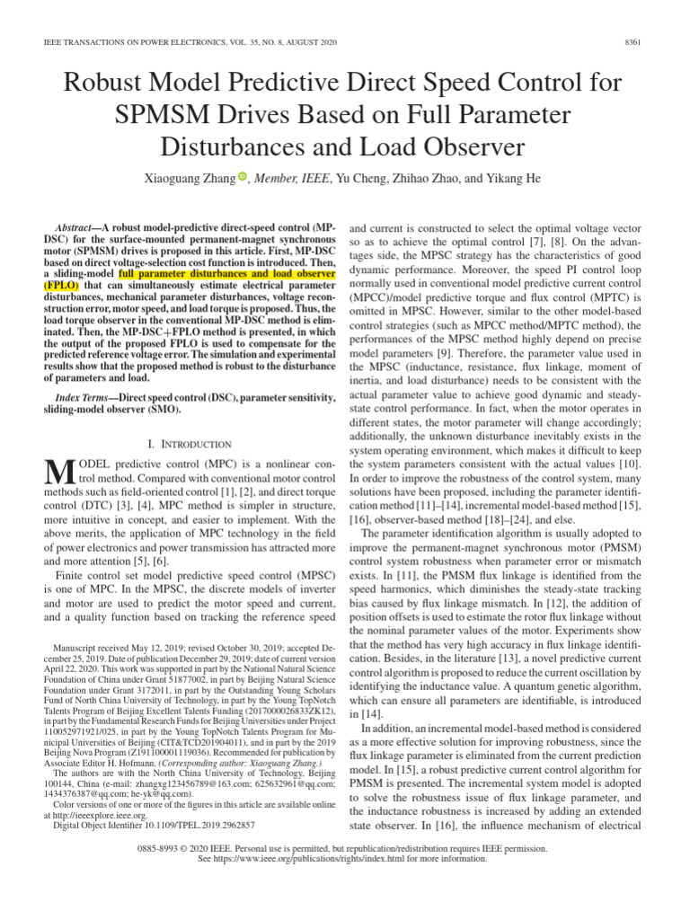 Robust Model Predictive Direct Speed Control For SPMSM Drives Based On Full Parameter ...