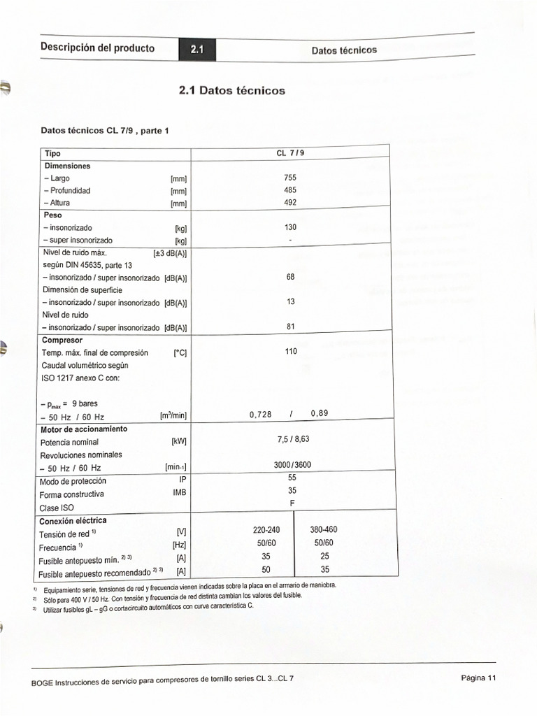 Datos Tecnicos Compresor CL 7 | PDF