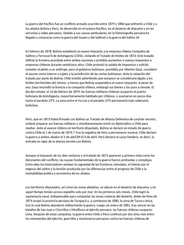 La Guerra Del Pacífico A Chile y A Los Aliados Bolivia y Perú | PDF ...