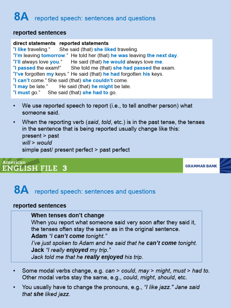Reported Speech: Sentences & Questions | PDF | Syntax | Grammar
