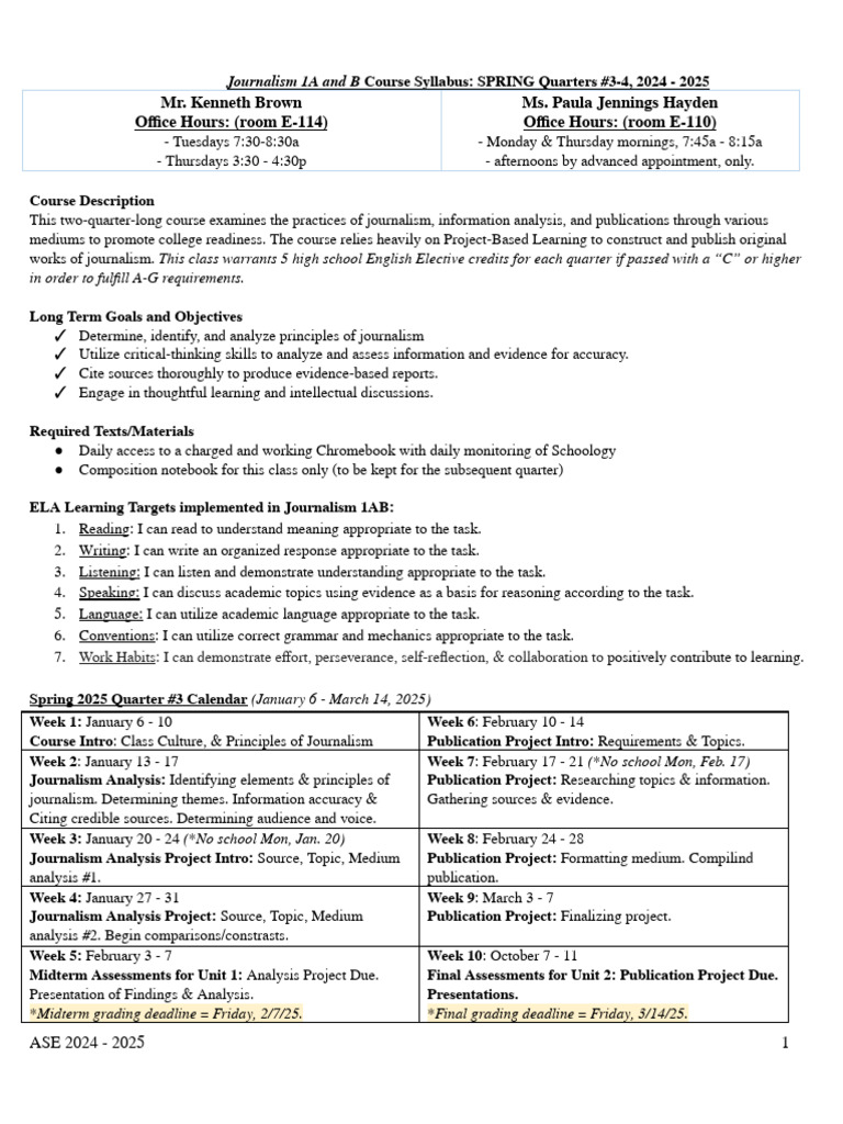 MIGUEL LOPEZ - Journalism 1A Syllabus 2024-2025 | PDF | Artificial Intelligence | Intelligence ...