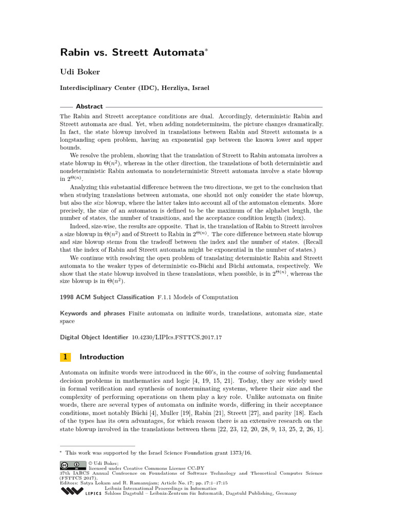 rabinvsstreett | PDF | Models Of Computation | Formal Methods