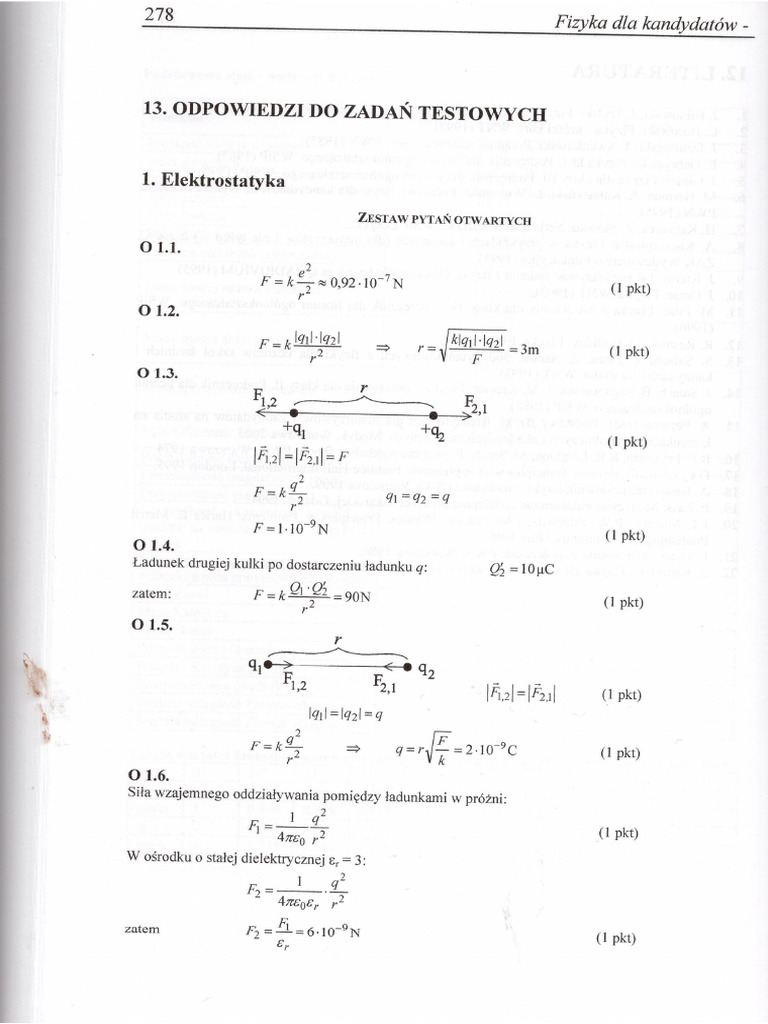 Elektrostatyka - Zadania Otwarte Rozwiązania | PDF