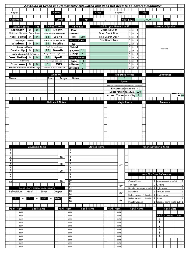 Empty 1-Page Char Sheet OSE | PDF | Dungeons & Dragons | Fantasy Role Playing Games