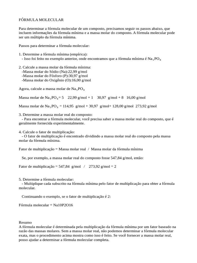 Como Calcular a Fórmula Molecular | PDF