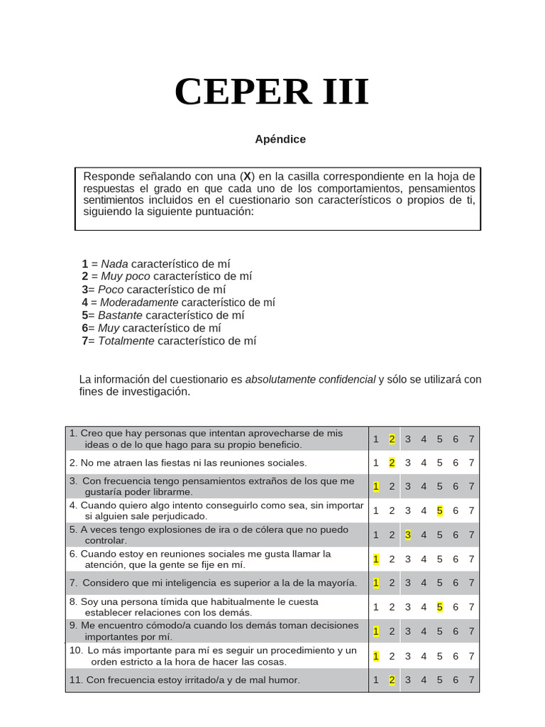 Instrumento Ceper Iii | PDF | Sicología | Conceptos psicologicos