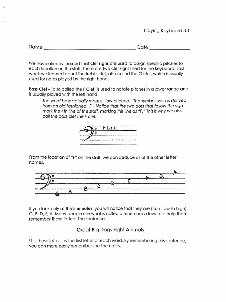 Bass Clef Staff and Notes | PDF