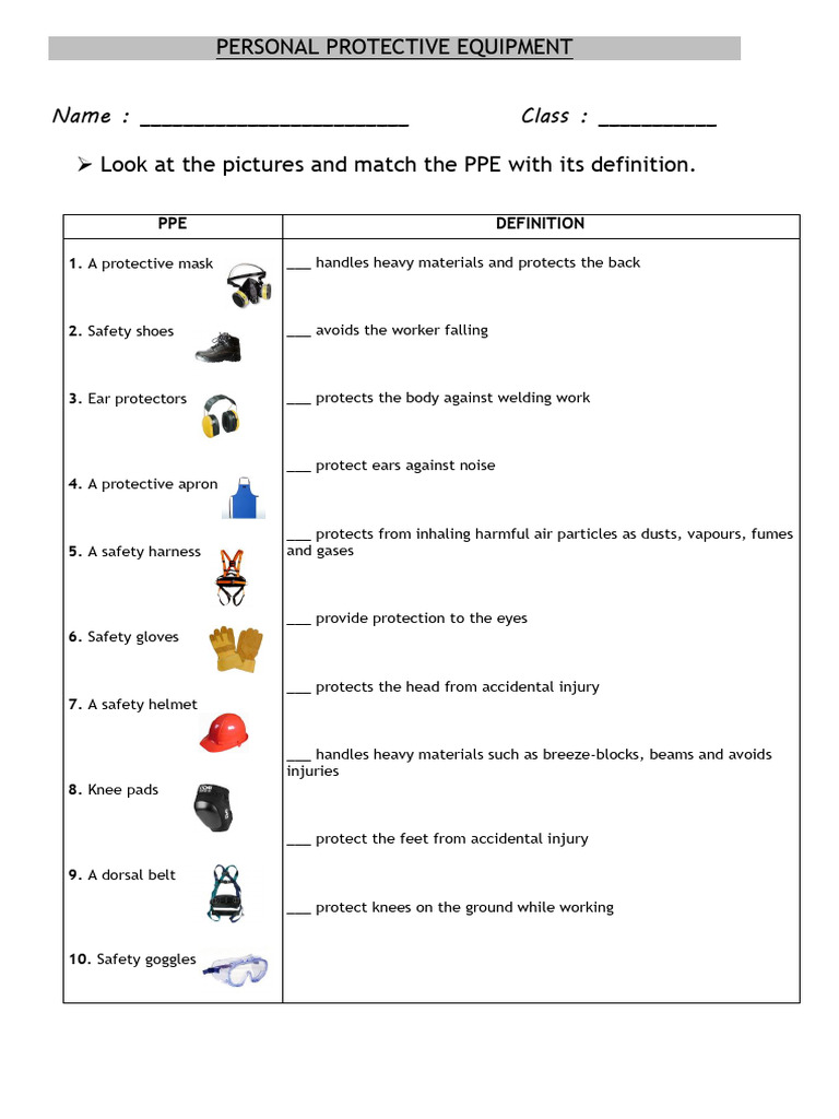 PPE Matching Exercise Guide | PDF