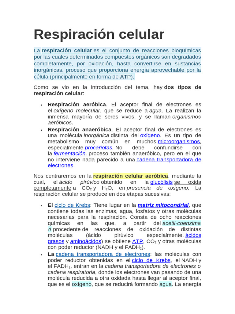Respiración Celular | PDF | Respiración celular | Trifosfato de adenosina