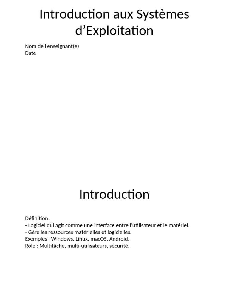 Systeme Exploitation Presentation | PDF | Système d'exploitation | Kernel (Système d'exploitation)