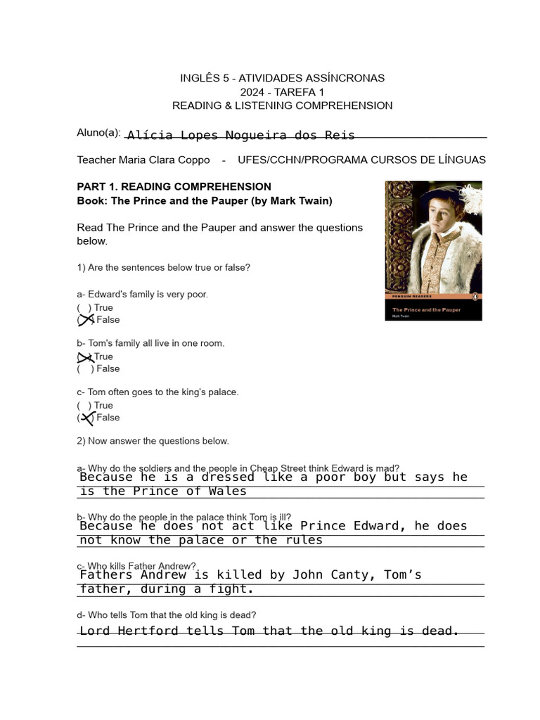 Asynchronous Task 1- English 5 | PDF | The Prince And The Pauper
