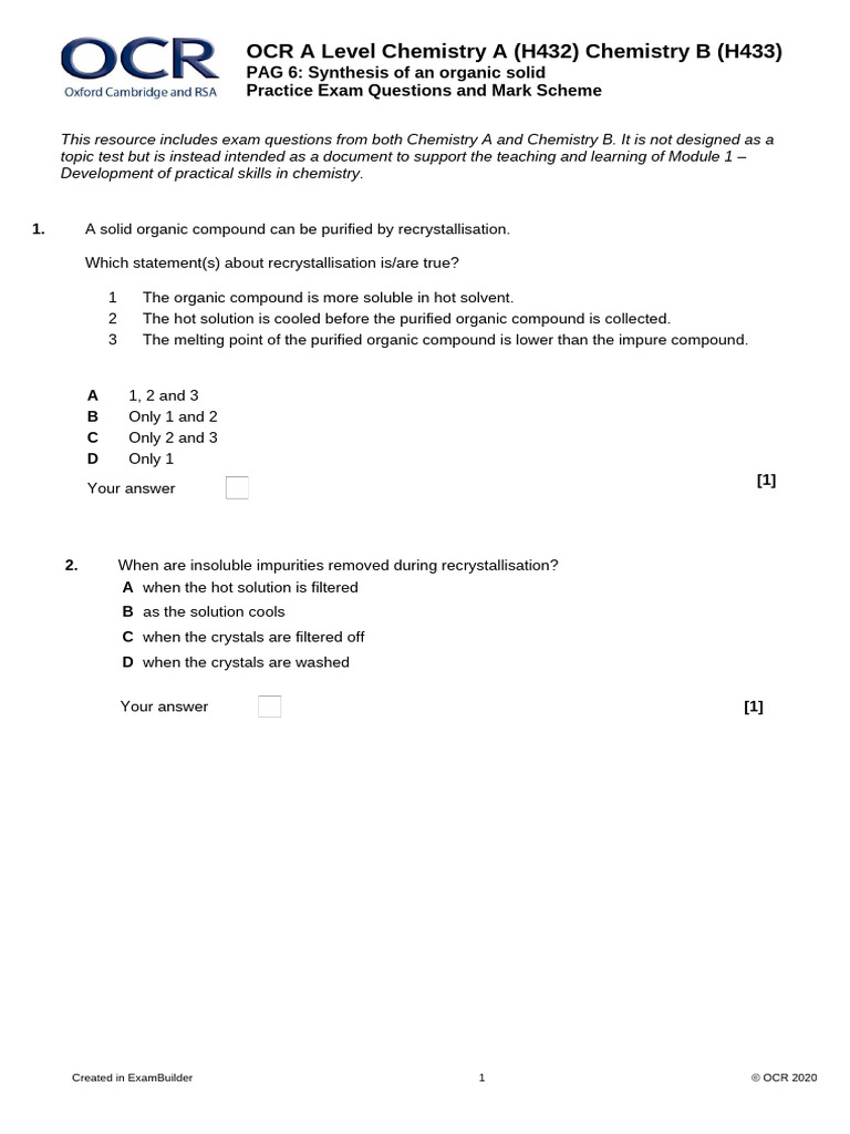 Organic Solid Synthesis Exam Questions | PDF | Organic Synthesis ...