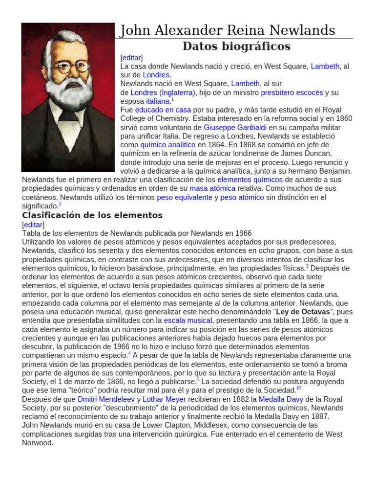 Contribuciones de John Newlands a la Química | PDF