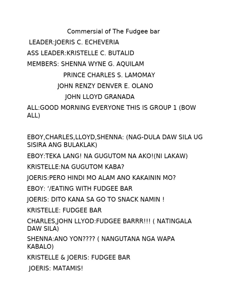 Fudgee Bar Commercial Script | PDF