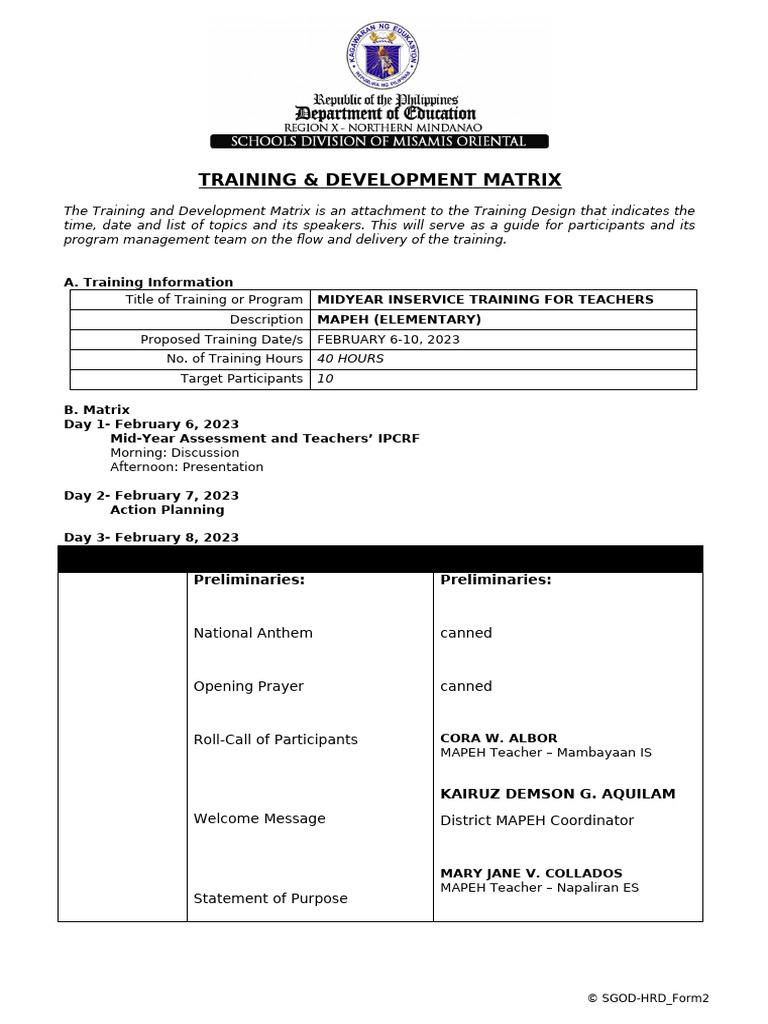MAPEH-Training-Matrix | PDF