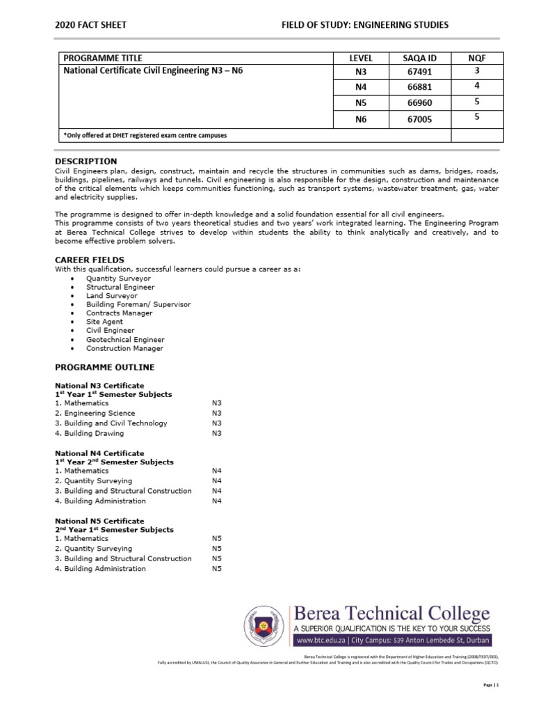 2020 N3 To N6 Civil Engineering Fact Sheet | PDF | Civil Engineering ...