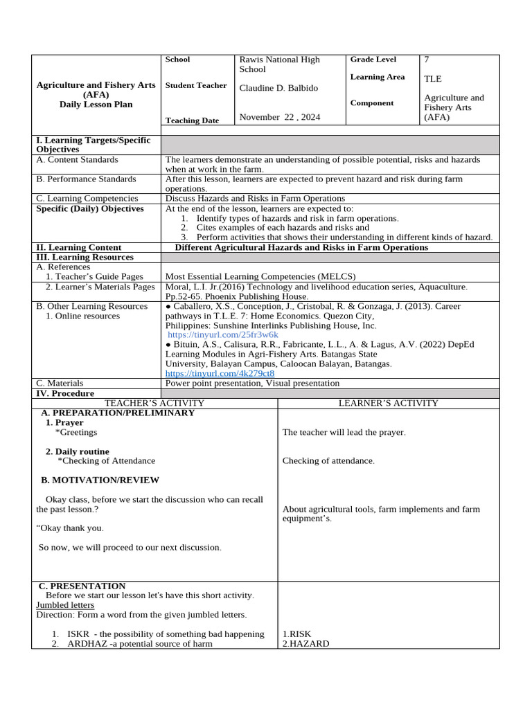 HAZARDS and RISK in The FARM | PDF | Occupational Safety And Health