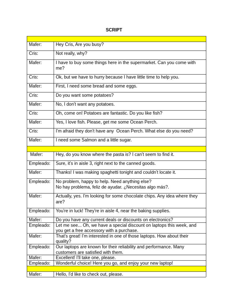 Supermarket Shopping Dialogue Script | PDF