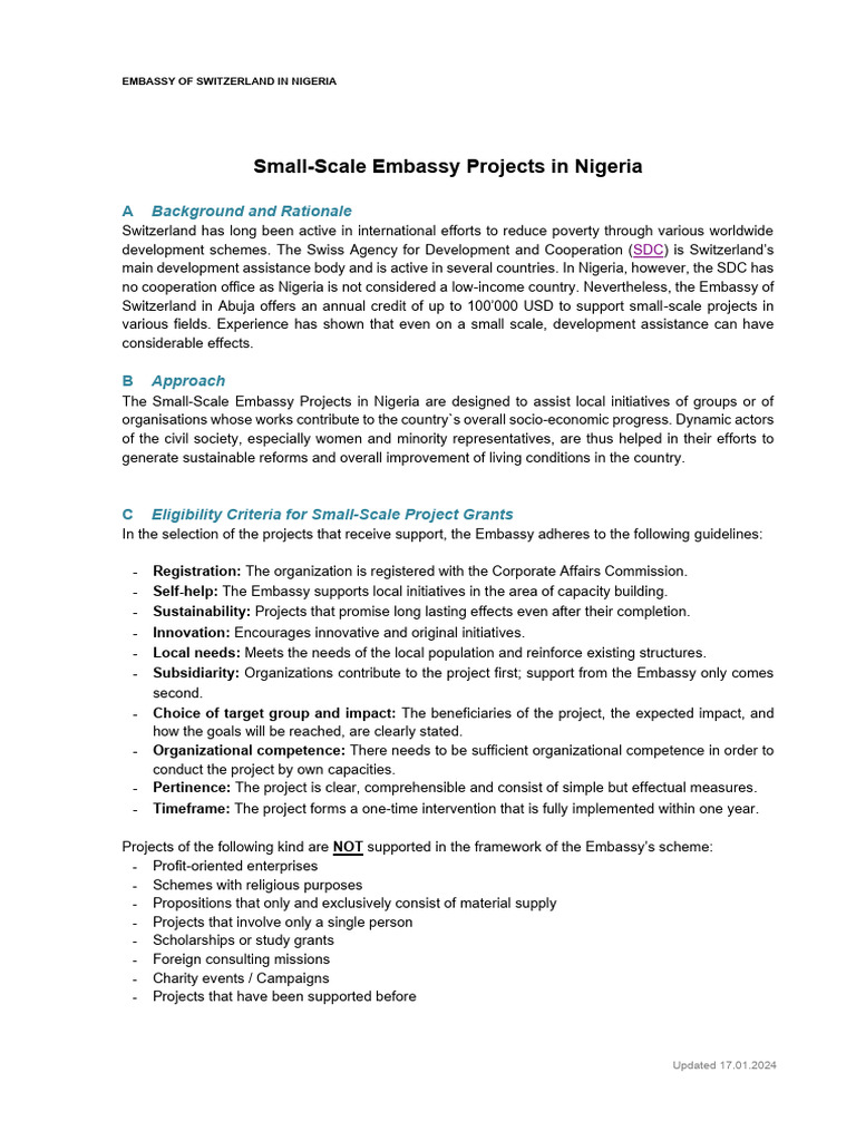 Swiss Embassy Small-Scale Projects in Nigeria | PDF | Nigeria | Economies