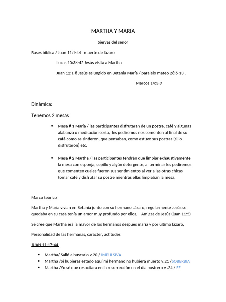 Martha y María: Servicio y Devoción | PDF | Jesús | Contenido del Nuevo ...
